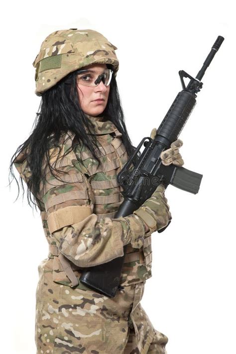 Beautiful Army Girl With Rifle Stock Image Image Of Isolated Forces