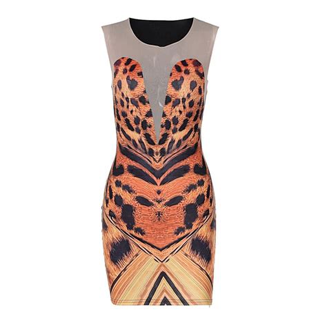 Sexy Bodycon Dress Women Net Yarn Dress Nice Leopard Print Dress