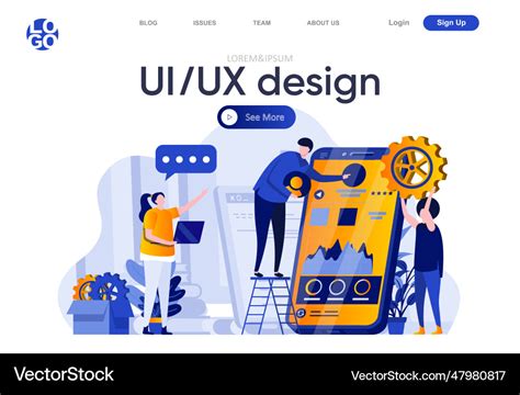 Ui Ux Design Flat Landing Page Developers Team Vector Image