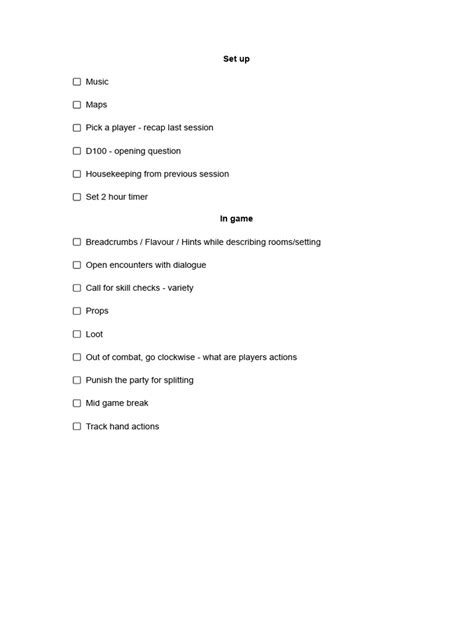 Set Up Checklist Pdf