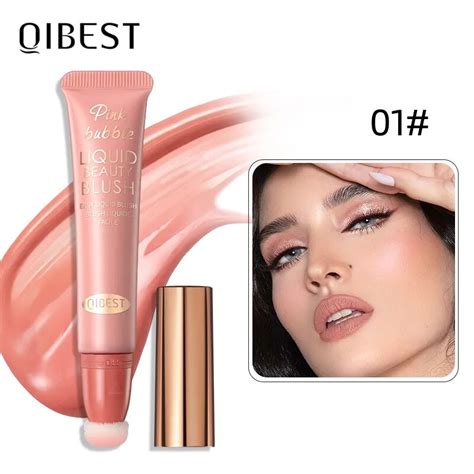 QIBEST Face Liquid Blusher With Cushion Applicator Natural Cream Cheek