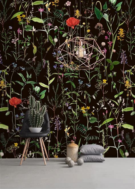 Aquafleur By Mind The Gap Anthracite Mural Wallpaper Direct