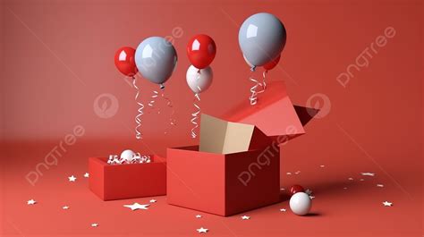 빈 슬레이트 3d 렌더링된 현재 상자는 풍선과 별이 있는 상상의 공간을 보여줍니다 생일 선물 상자 현재 생일 상자 배경 일러스트 및 사진 무료 다운로드 Pngtree