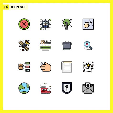 Set Of 16 Commercial Flat Color Filled Lines Pack For Satellite Housekeeping Earth Day Hand