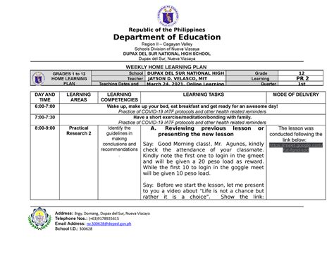 Class Observation 1 Revised Department Of Education Region Ii