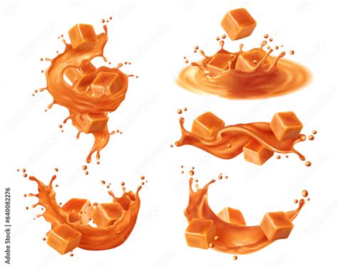Caramel Sauce Or Syrup Crown And Wave Splashes With Toffee Melted