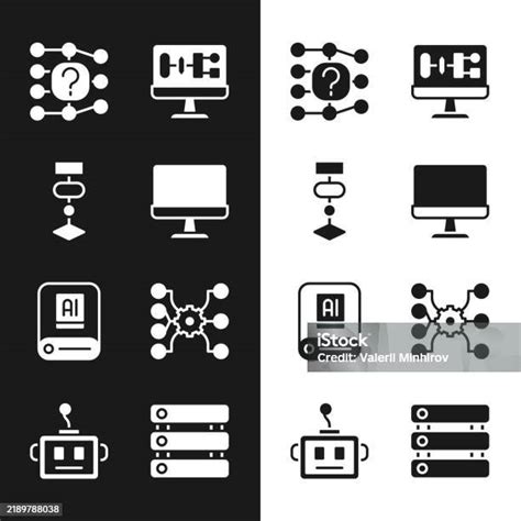 Set Computer Monitor Algorithm Neural Network Artificial Intelligence Ai Server Data And Robot