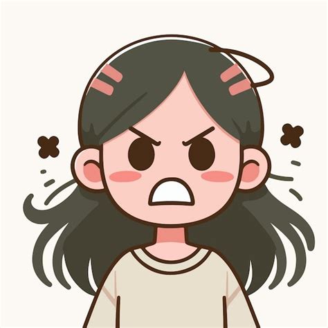 화가 난 귀여운 소녀 캐릭터의 터 프리미엄 벡터