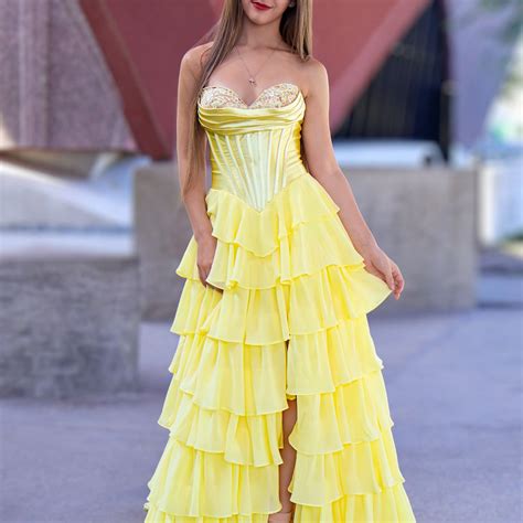 Ardea Strapless A Line Ruffle Long Prom Dress With Split Kissprom