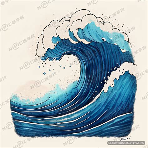 Ai创作图蓝色海浪 简笔画 可爱 昵图网