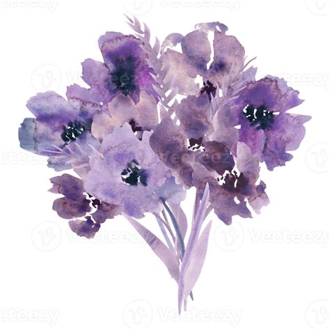 Watercolor Purple Flowers Clipart Floral Clip Art Handmade