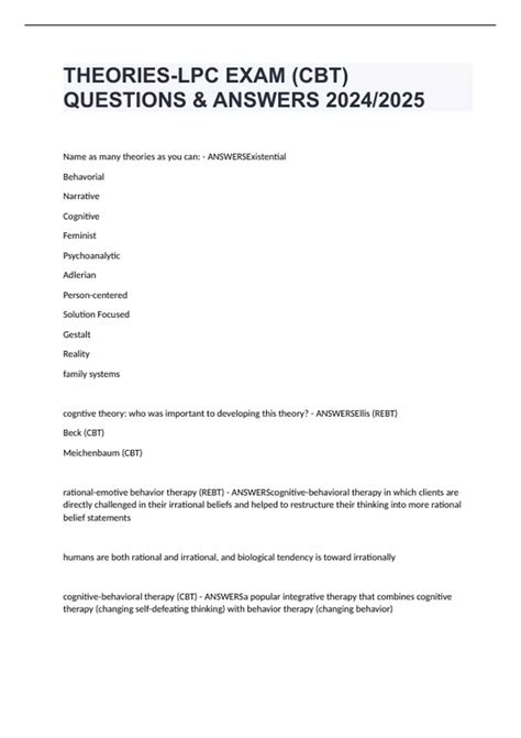 Theories Lpc Exam Cbt Questions And Answers 2024 2025 Theories Lpc Stuvia Us