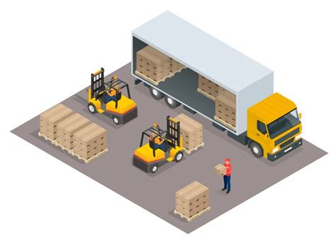Cargo Ship Unloading In Seaport Isometric Vector Image
