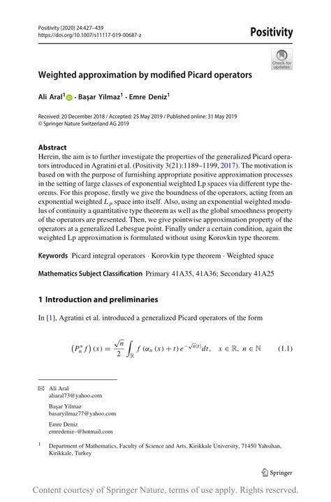 Weighted Approximation By Modified Picard Operators Request Pdf
