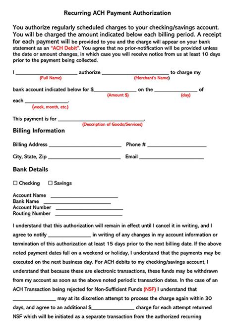 Free Credit Card ACH Authorization Forms Word PDF