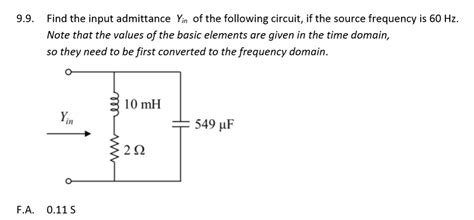 Solved Find The Input Admittance Yin Of The Following