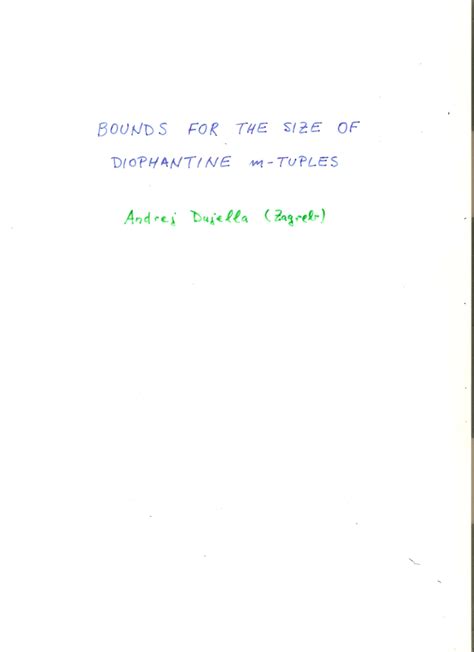 Pdf Bounds For The Size Of Diophantine M Tuples