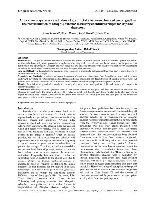 Pdf An In Vivo Comparative Evaluation Of Graft Uptake Between Chin And Ramal Graft In The