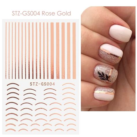 3d Simple Lines Nail Stickers Rose Gold Metal Stripe Letters Decals
