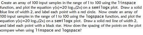 solved create an array of 100 input samples in the range of