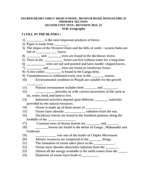 2nd Unit Test Geography Revision Pdf Ozone Trees
