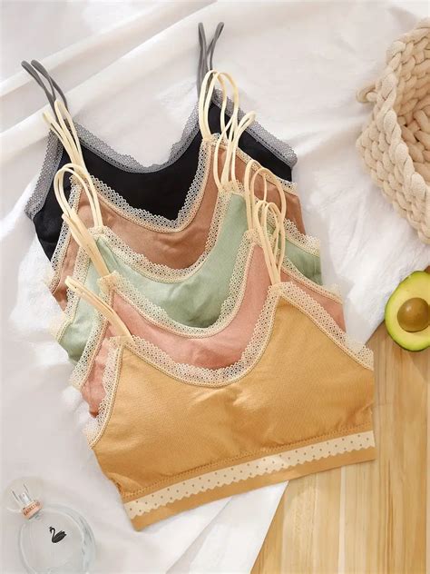 5pcs 레이스 트림 무선 편안하고 통기성 스트레치 친밀한 여성용 란제리 속옷 Temu Korea