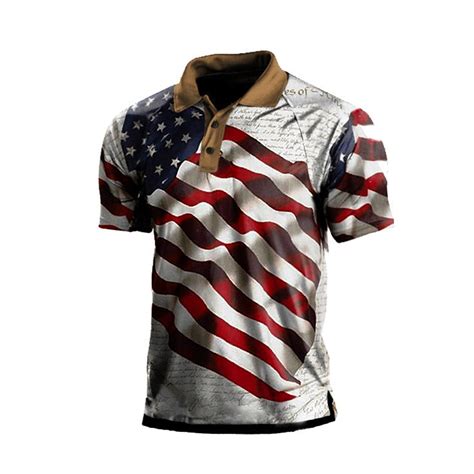 Hyfol Usa Flag Raglan Printed Polo Shirt