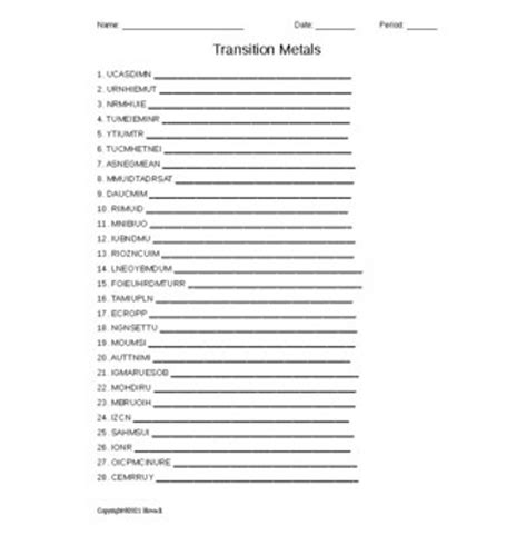 Transition Metals Word Scramble For General Chemistry Amped Up Learning