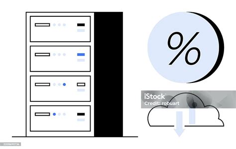 Data Center Server Rack With Disk Usage Percentage And Cloud Storage Icons For Modern Computing