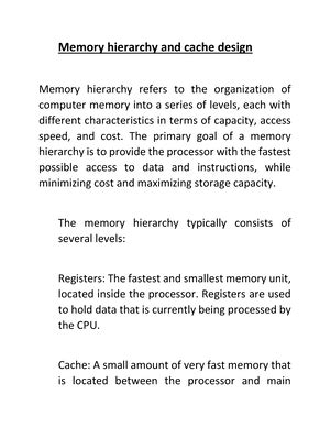 Memory Hierarchy And Cache Design Efficiency Of Cache Accesses With Popular Designs