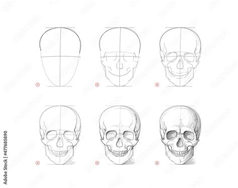 Page Shows How To Learn To Draw Sketch Of Human Skull Creation Step By