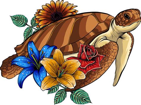 Sea Turtle With Flower Vector Illustration Stock Vector Illustration