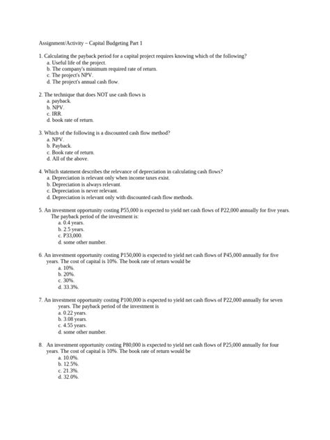 Assignment Capital Budgeting Part 1 Pdf Capital Budgeting