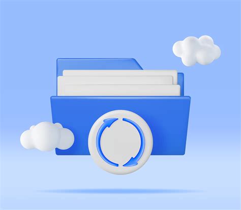3d Blue Folder In Clouds With File Sync Icon Isolated Render Computer