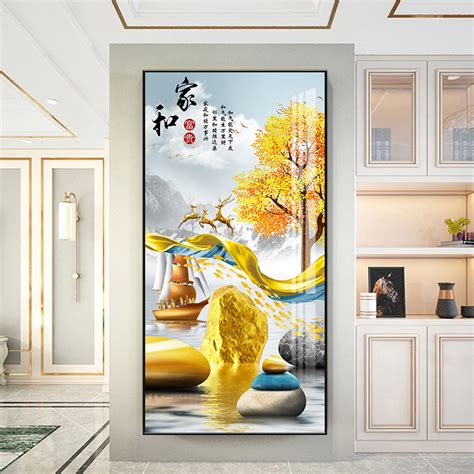 2025新款玄关装饰画现代简约入户走廊过道挂画石来运转进门壁画 虎窝淘