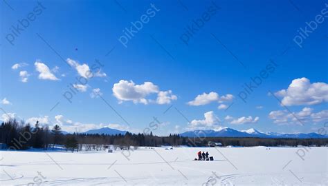 Skiing On Frozen Lake With Blue Sky And White Clouds Backgrounds  Free Download Pikbest