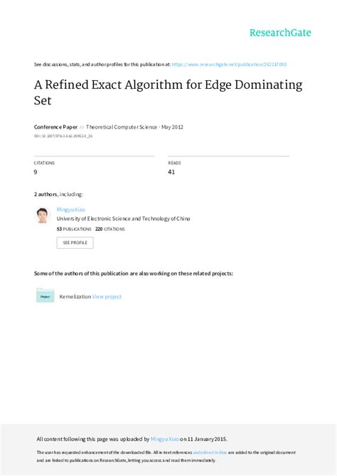 Pdf A Refined Exact Algorithm For Edge Dominating Set