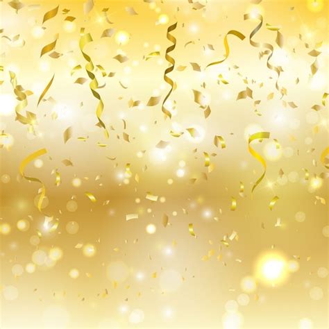 Gouden Achtergrond Met Confetti En Streamers Gratis Vector