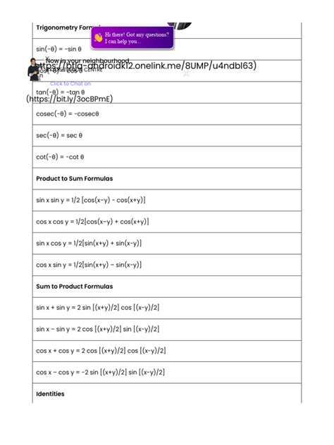 Trigonometry Formulas For Class 11 Complete List Pdf Trigonometric Functions Trigonometry