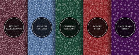 벡터 원활한 크리스마스 패턴의 컬렉션 손으로 그린 축제 디자인 컬러 드로잉 인쇄 낙서 스타일의 휴일 끝없는 축하 배경 0명에 대한 스톡 벡터 아트 및 기타 이미지 Istock