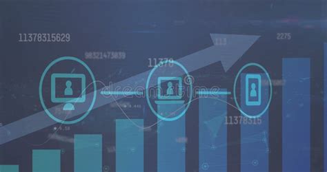 Image Of Icons Connected With Lines Over Graphs With Upwards Arrow And