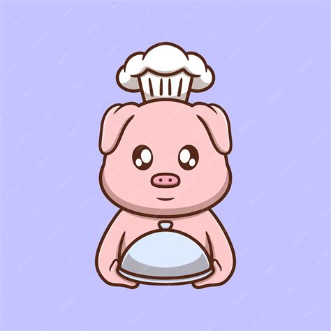 Милый шеф повар свинья мультфильм вектор значок иллюстрации животных природа значок концепции