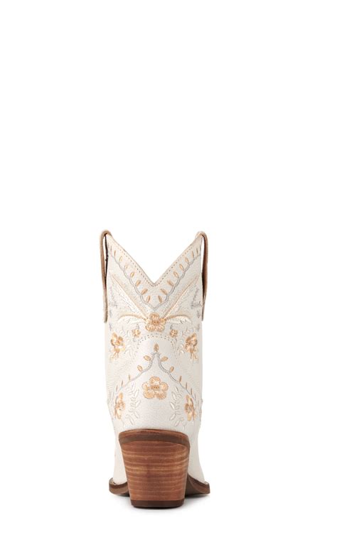 Dingo Womens Primrose White With Floral Embroidery Snip Toe Booties