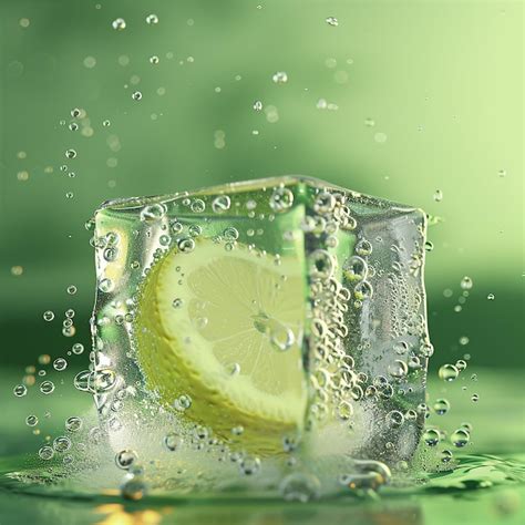 A Giant Ice Cube Of Sprite Product Lemon Emitting A Cool Smell And Tiny