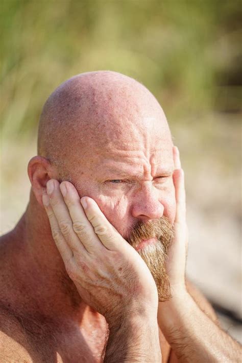 Handsome Man Stroking His Beard Stock Image Image Of Attractive Outdoors