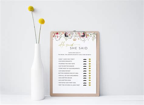 He Said She Said Bridal Shower Game Download Bridal Shower Game He