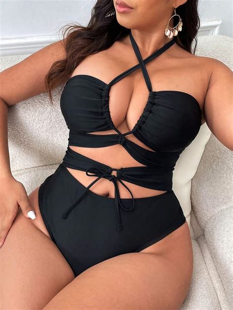 Swim Sxy Plus Size Summer Beach Cutout Crisscross Tie Front Halter Neck