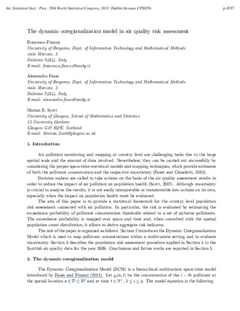 Pdf The Dynamic Coregionalization Model In Air Quality Risk Management Alessandro Fassò