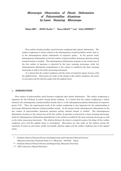 Pdf Microscopic Observation Of Plastic Deformation Of Polycrystalline Aluminum By Laser