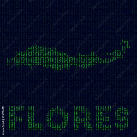 Digital Flores Logo Island Symbol In Hacker Style Binary Code Map Of Flores With Island Name